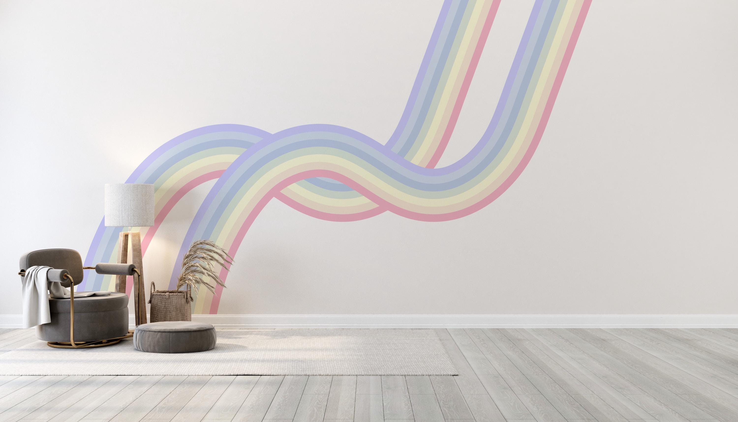 Custom Wall Decal Rainbow Stripes Home Decor Boys Classic Retro Pastel ...