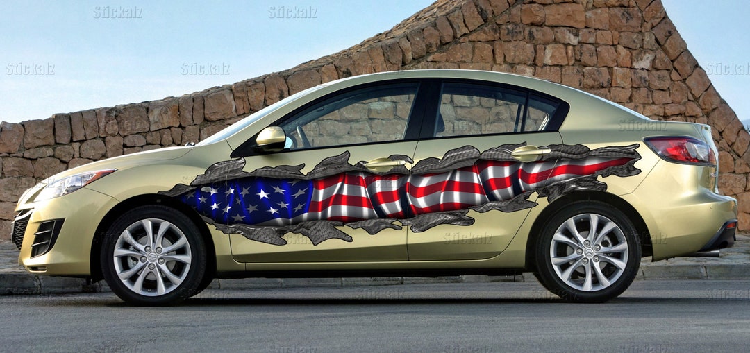US Flag Car Vinyl Decal Car American Flag Decal Full Color Car Side ...