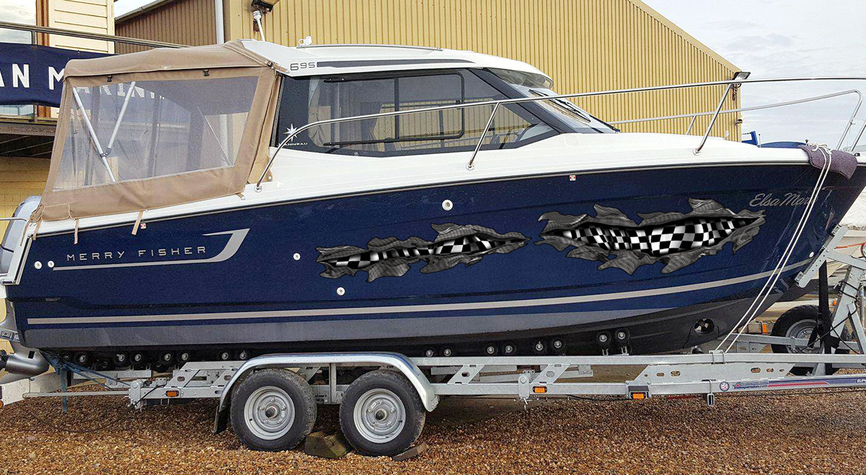 Ripped Metal Checkered Flag Boat Full Color Vinyl Sticker - Etsy