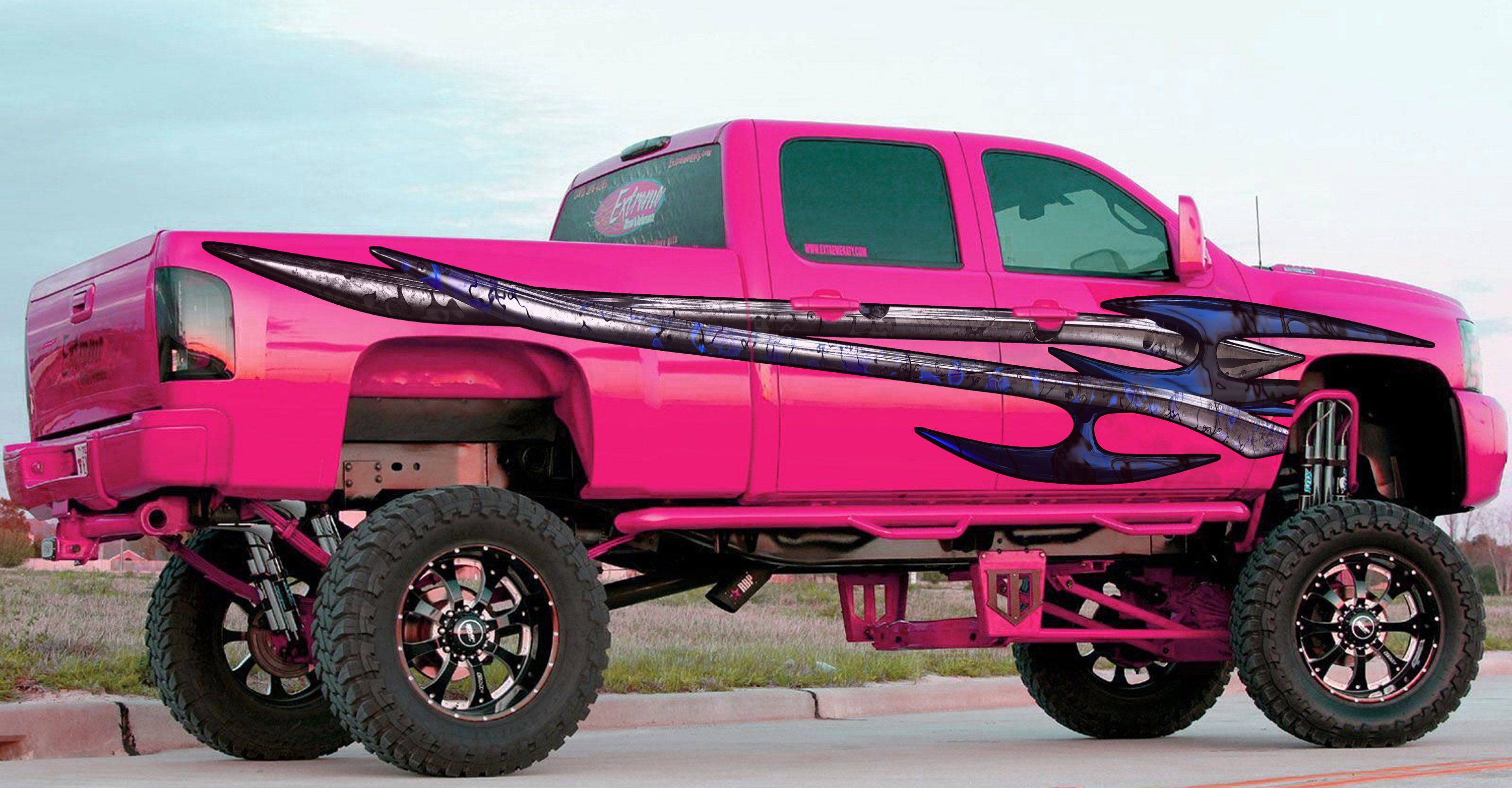 Jacked Up Pink Chevy Trucks