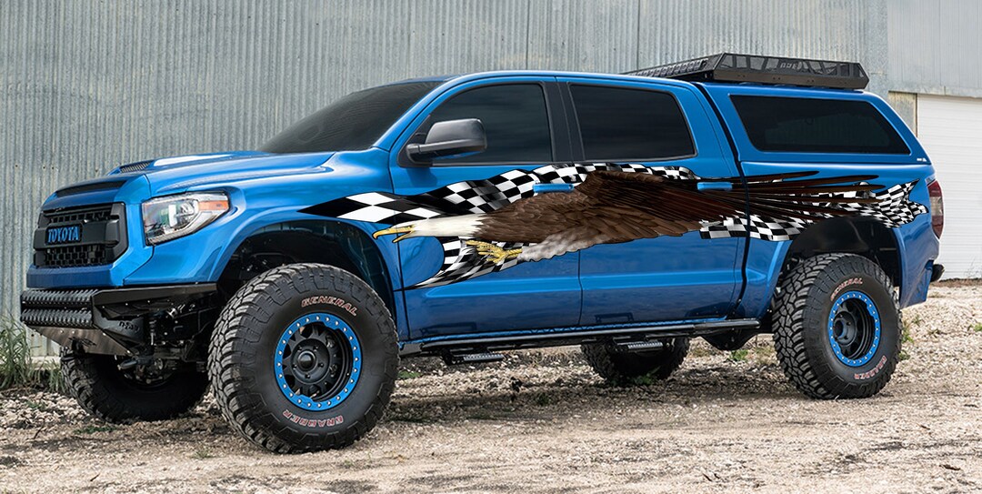 US Eagle Truck Vinyl, Checkered Flag Car Wrap, Bold Eagle Racing Flag ...
