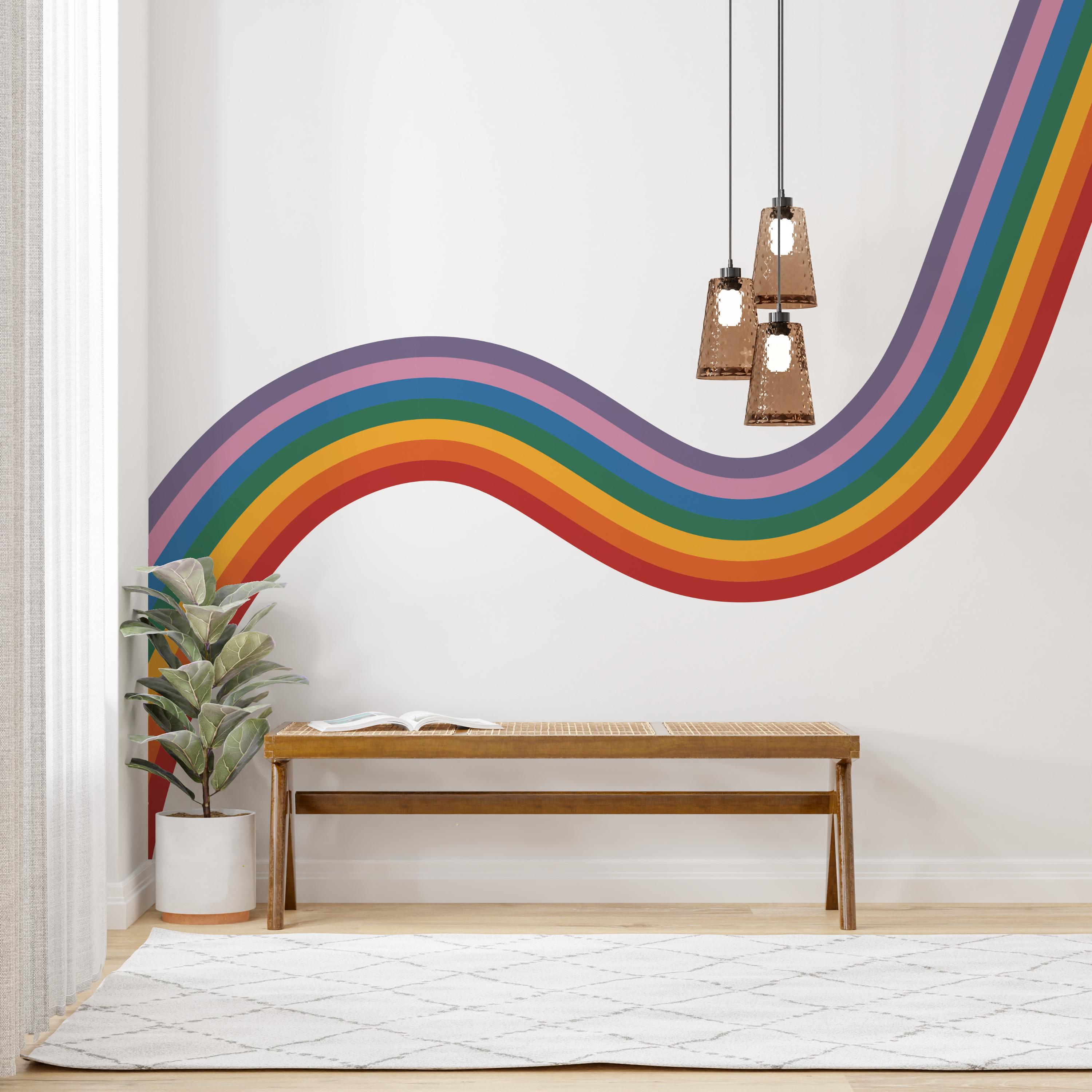 Custom Wall Decal Rainbow Stripes Home Decor Boys Classic Retro Pastel ...