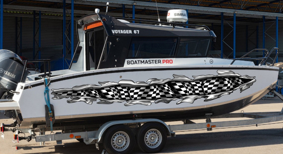 Ripped Metal Checkered Flag Boat Sticker Racing Flag Boat - Etsy