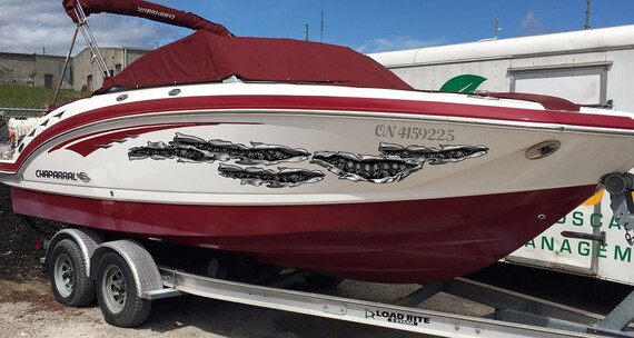 Full Color Yacht Graphics Tribal skulls boat decal Scull Ripped Metal ...