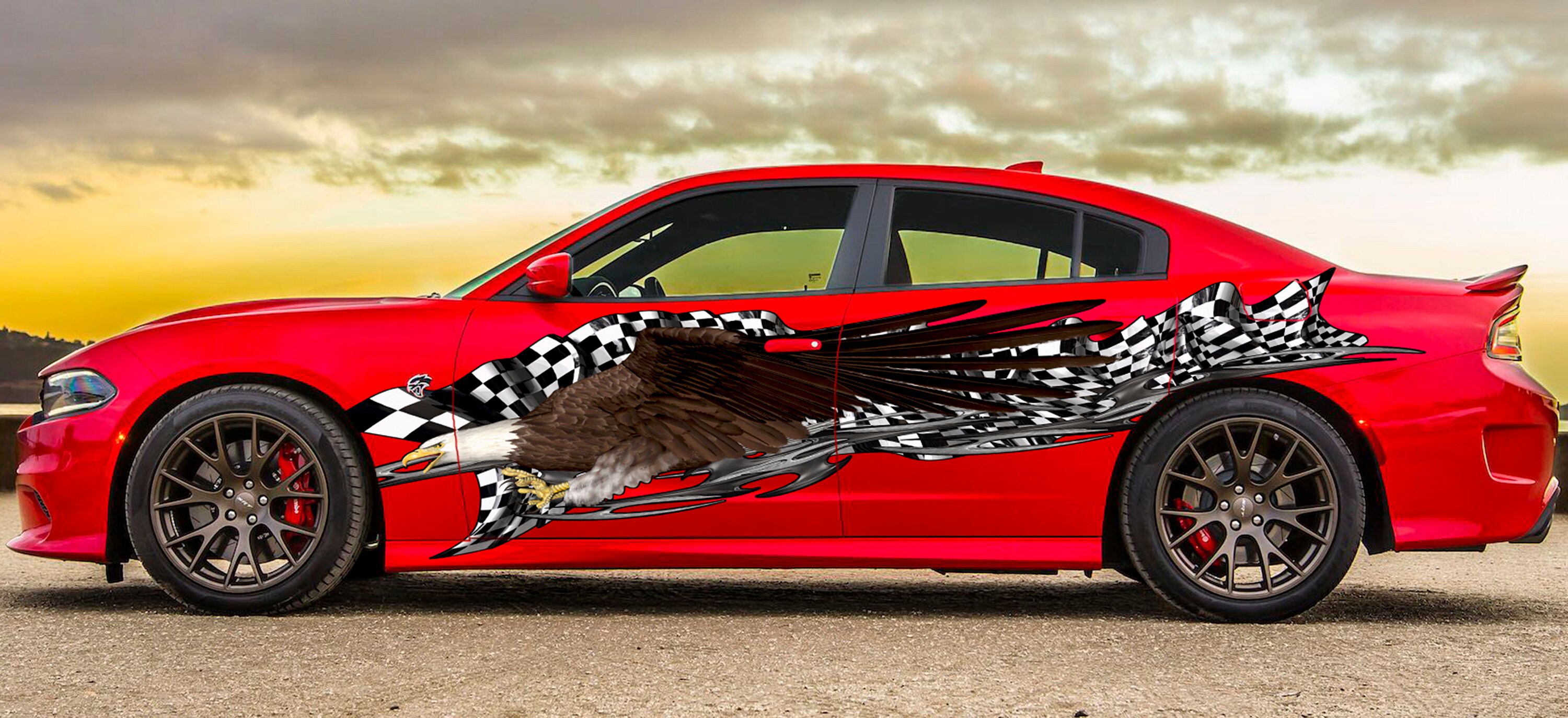 Checkered Flag Ripped Metal Full Color Car Vinyl Design 3D - Etsy