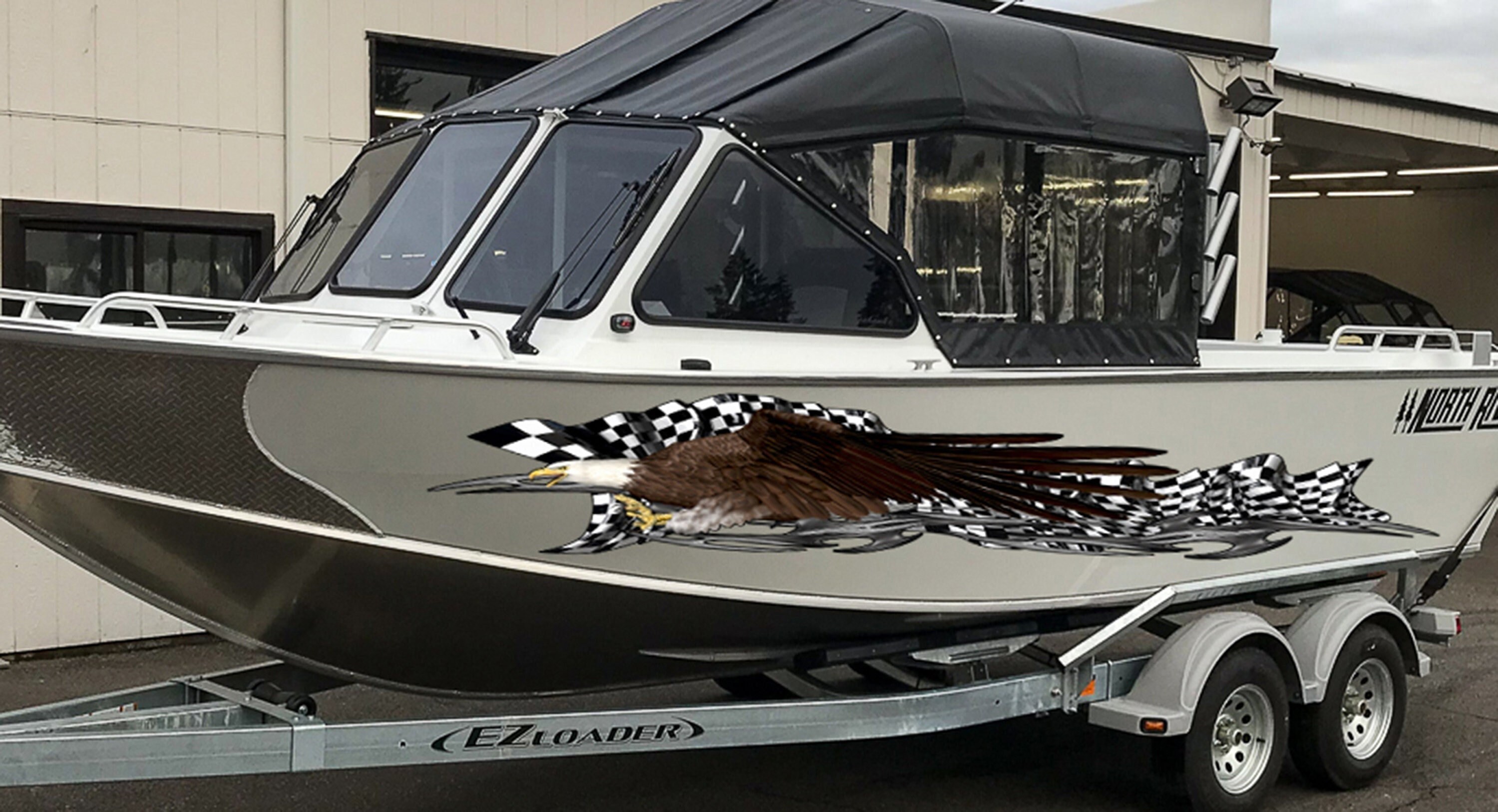 Checkered Flag Boat Full Color Vinyl Sticker, Racing Flag Watercraft ...