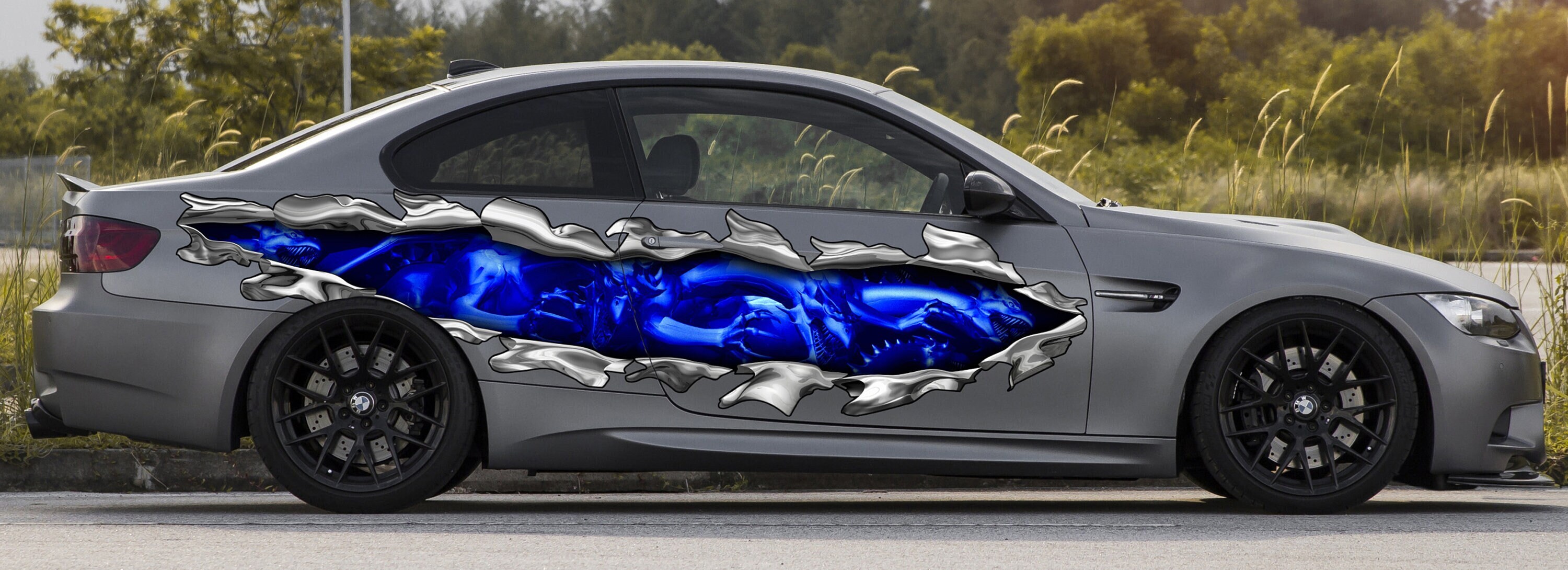 3D Dragons Car Wrap, Car Vinyl Full Color Tribal Dragons Car Graphics ...