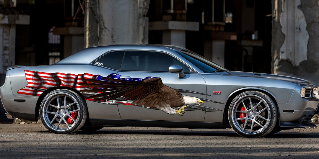American Pride Car Wrap, Ripped Metal US Eagle Full Color Car Vinyl ...