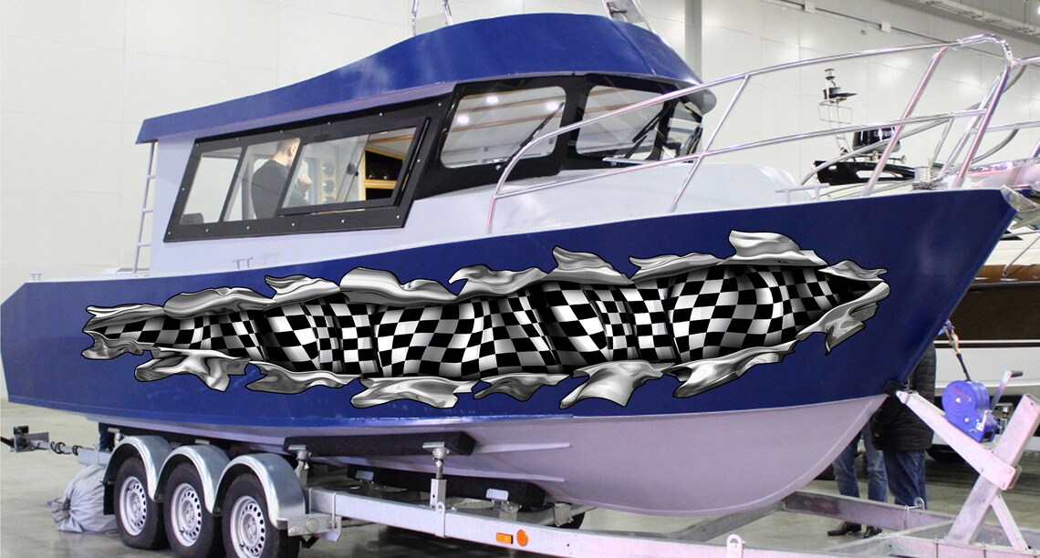 Ripped Metal Checkered Flag Boat Sticker Racing Flag Boat - Etsy