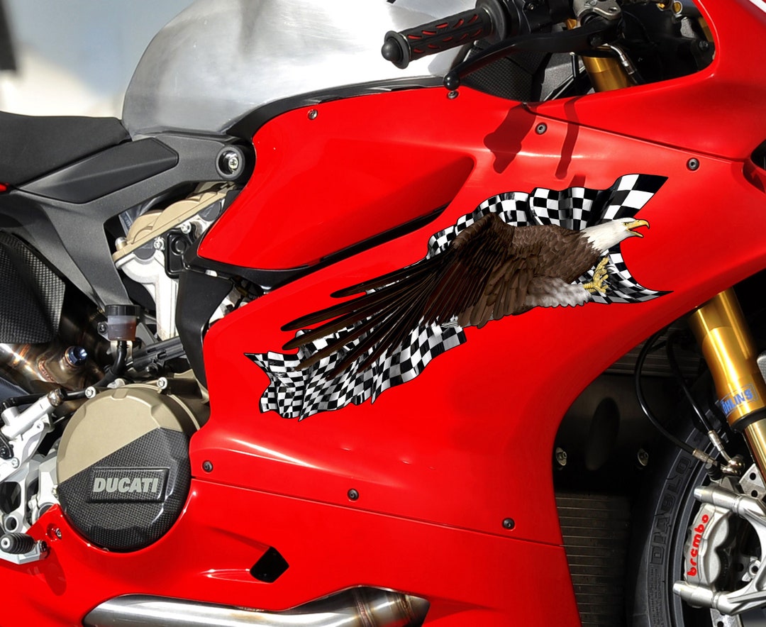 Eagle Checkered Flag Motorcycle Decals, Bike Vinyl Stickers (set of 2 ...