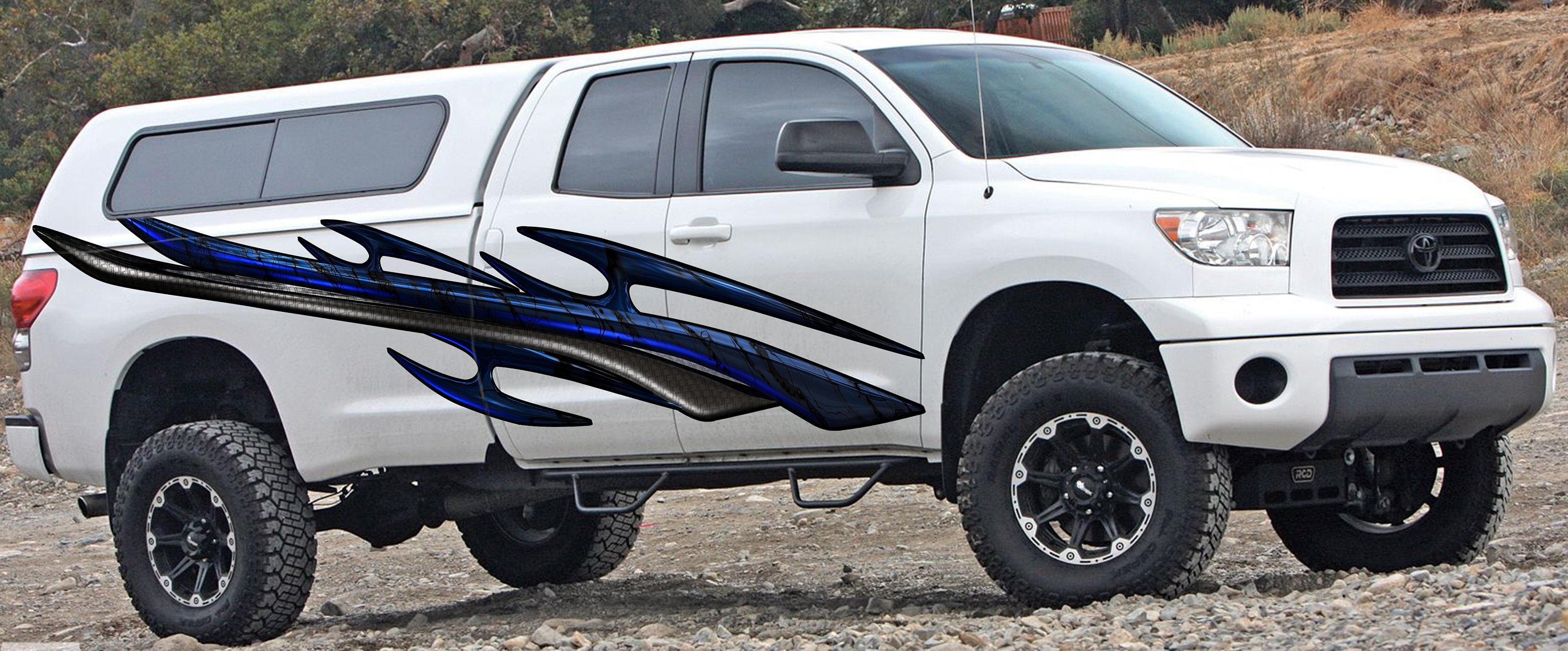 3D Racing Stripes Truck Wrap, Truck Side Full Color Vinyl Decal, Racing ...