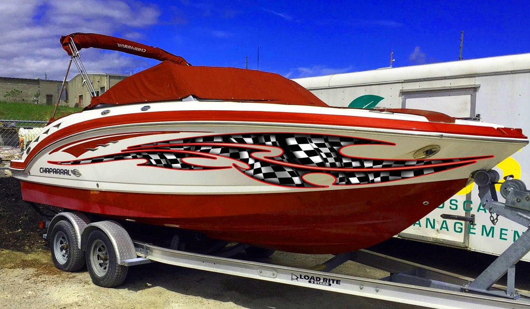 Checkered Racing Flag Boat Sticker: Full Color Vinyl Decal - Etsy