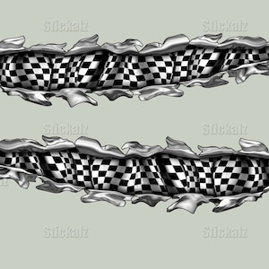 Ripped Metal Checkered Flag Boat Sticker, Racing Flag Boat Vinyl ...