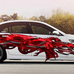 Red Tribal Dragon Car Decal, 3D Tribal Dragon Car Sticker, Tribal ...