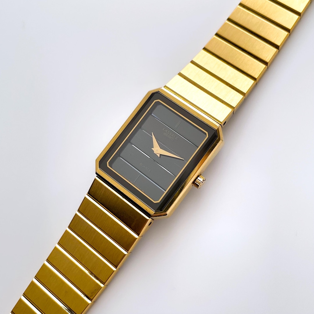 Vintage Gold-plated Ladies' Seiko Lassale Quartz Watch With Striped Black Dial - Etsy