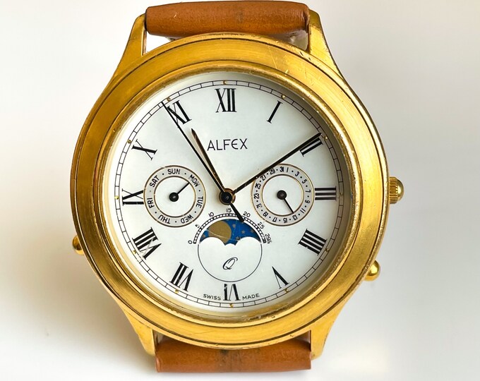 Vintage Men's / Unisex Alfex Moon Phase Quartz Watch - Etsy