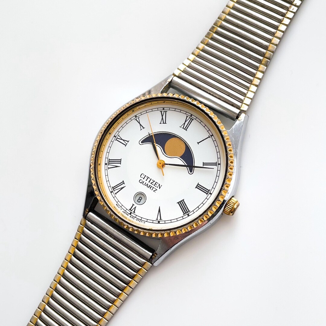 Vintage Unisex Two-tone Citizen Moon Phase Quartz Watch With Metal ...