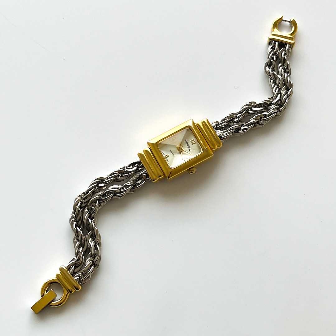 Ladies' Two-tone Gruen Quartz Watch With Faceted Crystal - Etsy