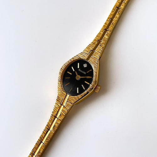Gold-tone Accurist Ladies Quartz Watch With Black Oval Dial - Etsy