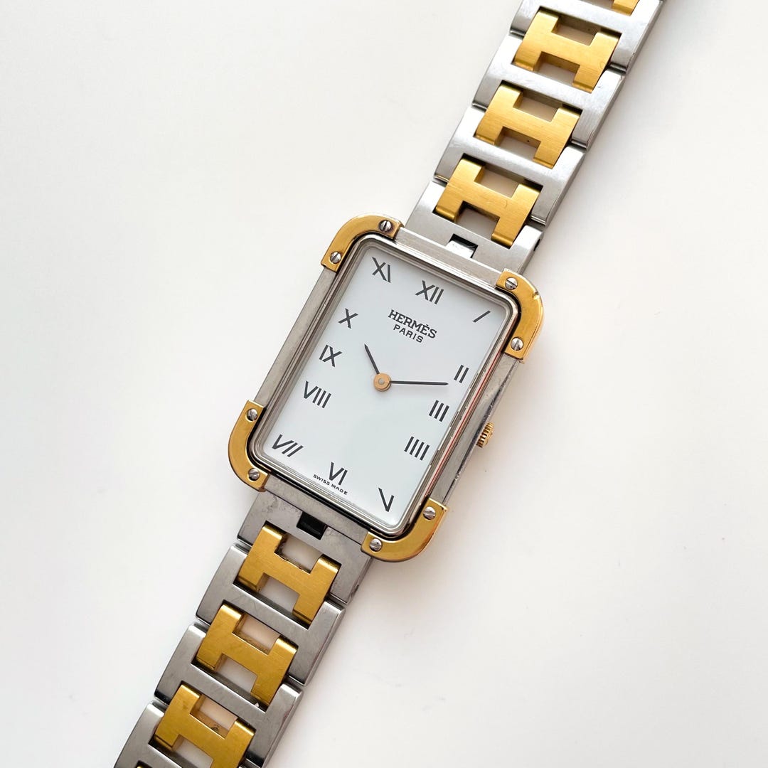 Vintage Two-tone Hermès Rectangle Croisiere Unisex Quartz Watch With ...