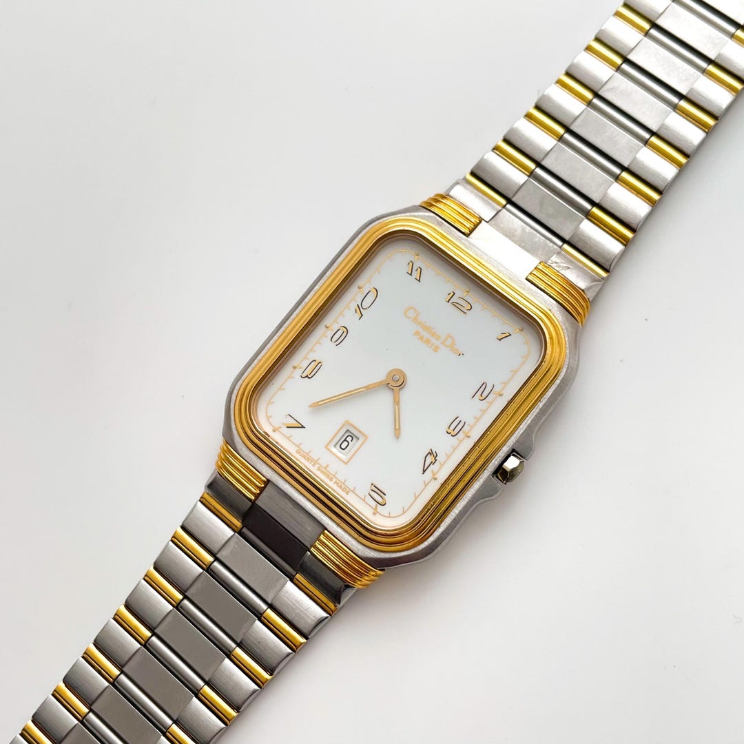 Vintage Two-tone Christian Dior Unisex Quartz Watch With Tank-style ...