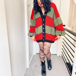 Handmade Patchwork Crochet Cardigan, Oversized Horror Themed Sweater - Etsy