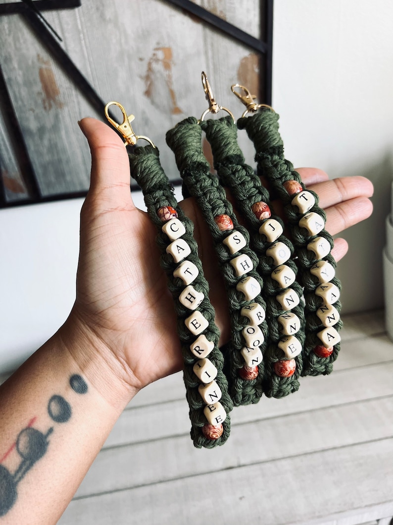 Personalized Macrame Wristlet, Macrame Keychain, Boho Wristlet, Bohemian, Mothers Day Gift ...