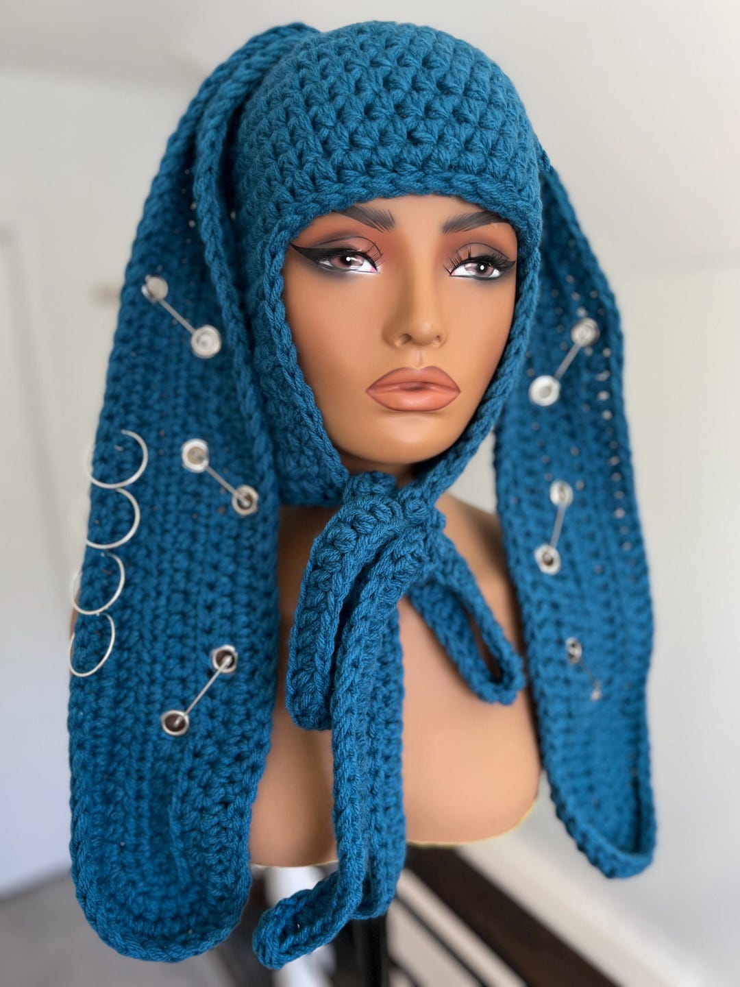 Punk Rock Crochet Bunny Ear Bonnet, Crochet Hat, Knit Bunny Bonnet ...