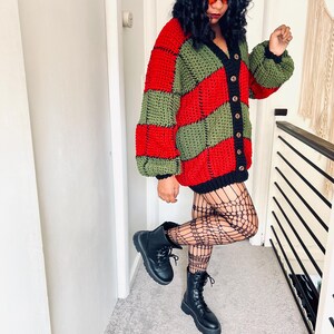 Handmade Patchwork Crochet Cardigan, Oversized Horror Themed Sweater - Etsy
