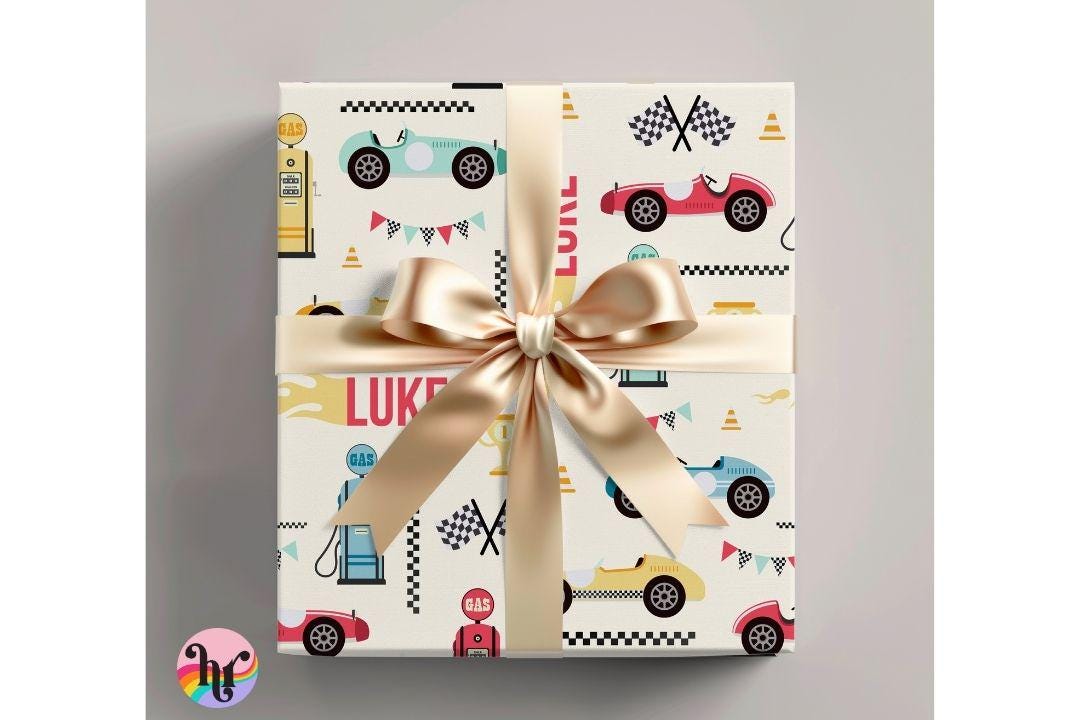 Personalized Gift Wrapping Race Car Gift Wrap Toddler Birthday Gift ...