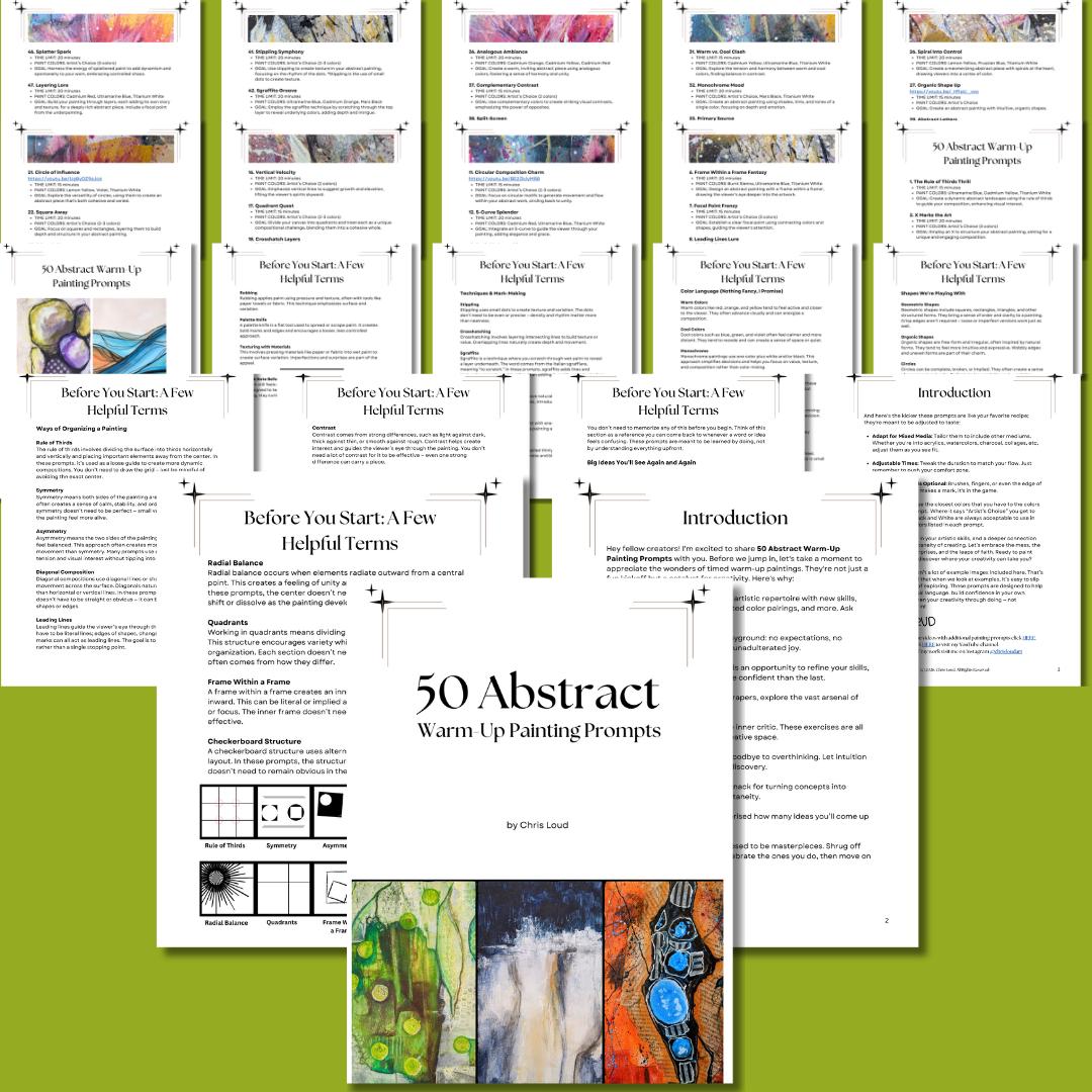 50 Abstract Warm-up Painting Prompts (english + French +spanish) | Art ...