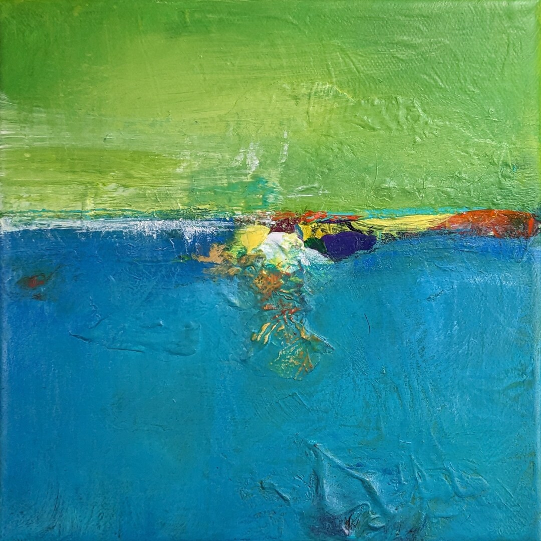 Vibrant Green & Blue Minimalist Abstract Landscape Painting Original ...