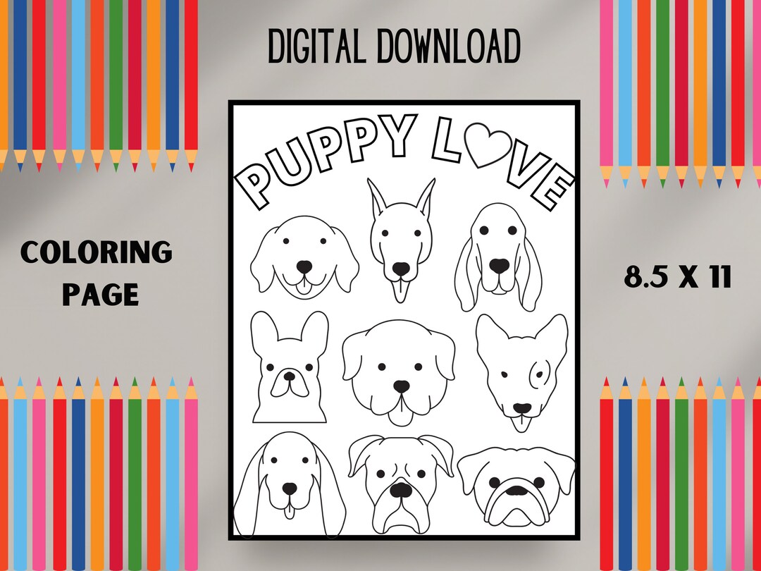 Puppy Love Coloring Page - Digital Download - Printable Coloring Page 8 ...