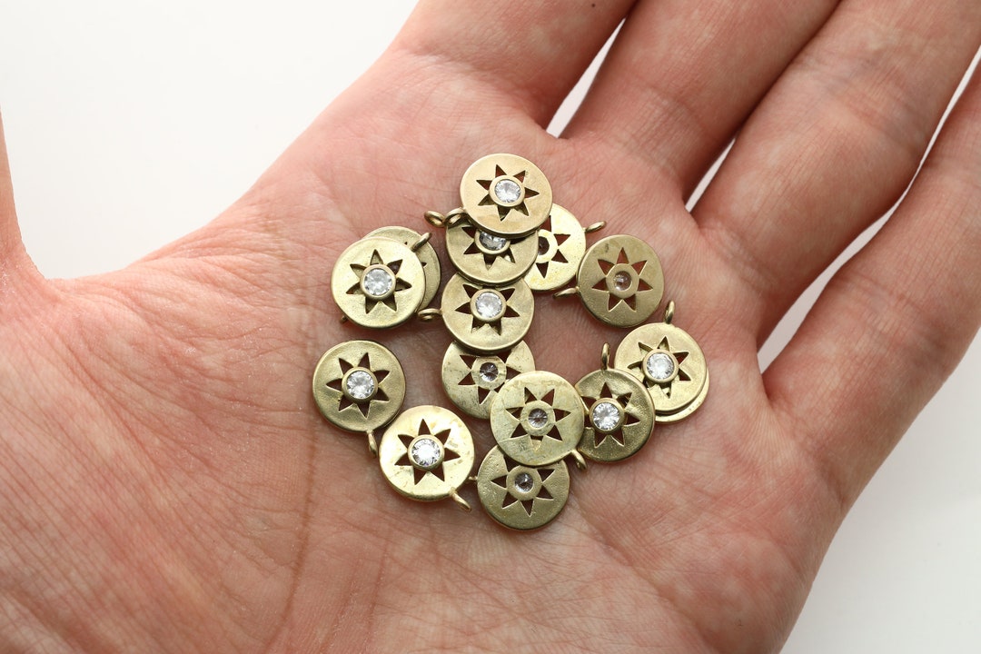 LATÓN CRUDO, Encanto redondo de estrella cúbica transparente, Latón ...