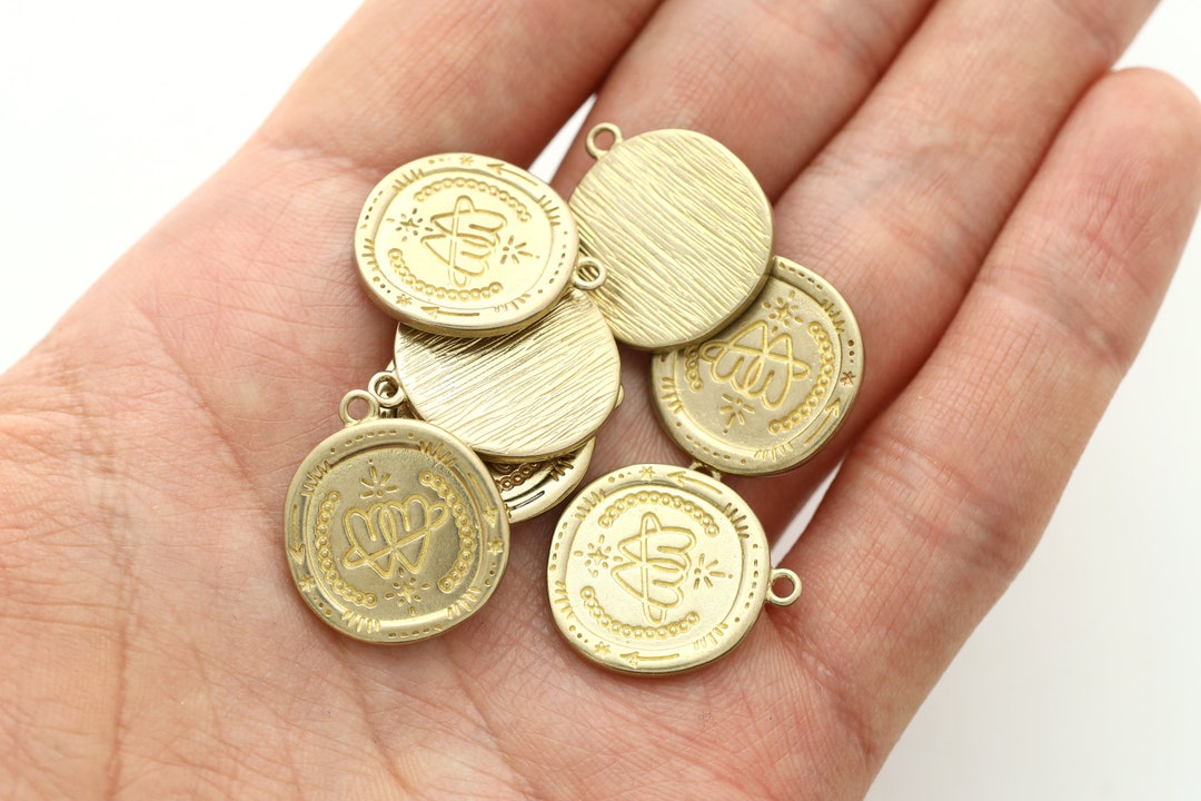 RAW BRASS, Double Heart Pendant, Brass, Jewelry Making Supplies, Round ...