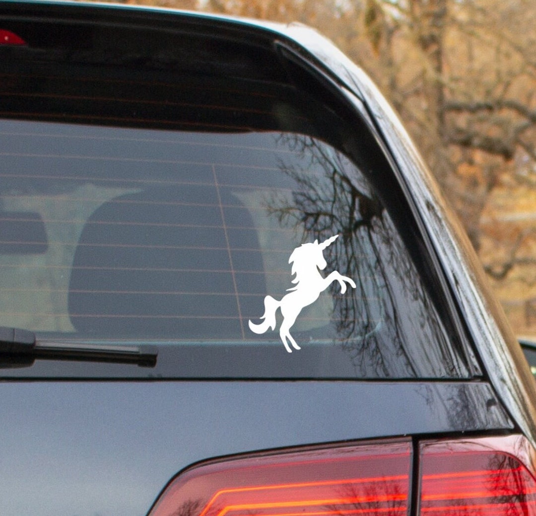 Unicorn Decal for Car, Laptop, Window. White Prancing Unicorn Sticker ...