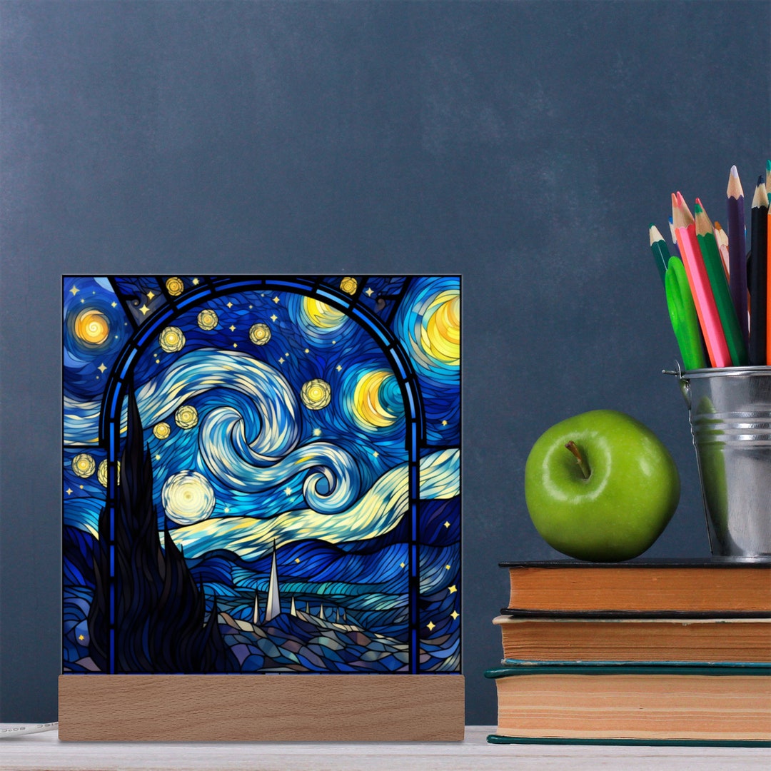Stained Glass Starry Night Acrylic Plaque With Lighted Base - Etsy