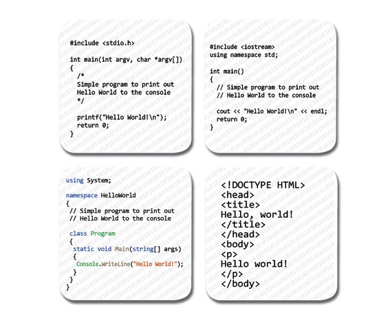 Programming Coaster Set Hello World Coasters in Different | Etsy