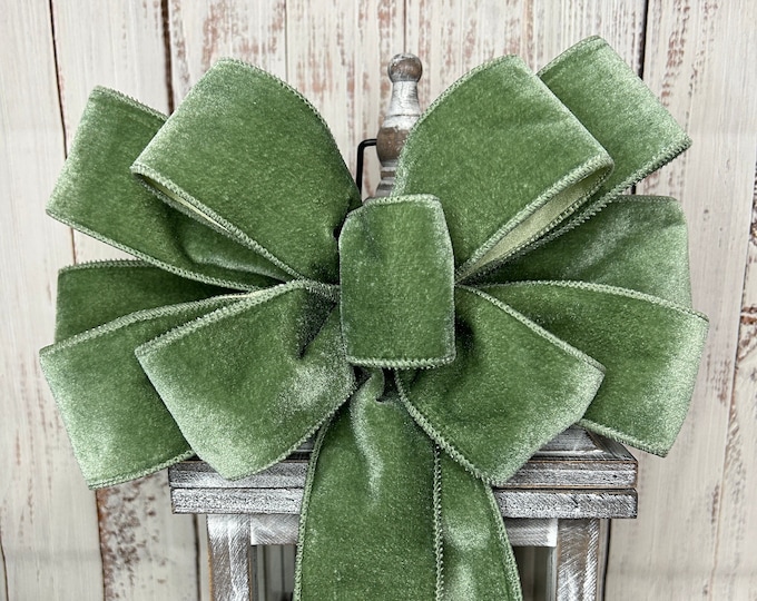 Sage Green Velvet Wreath Bow Plush Velvet Christmas Bow Sage Green