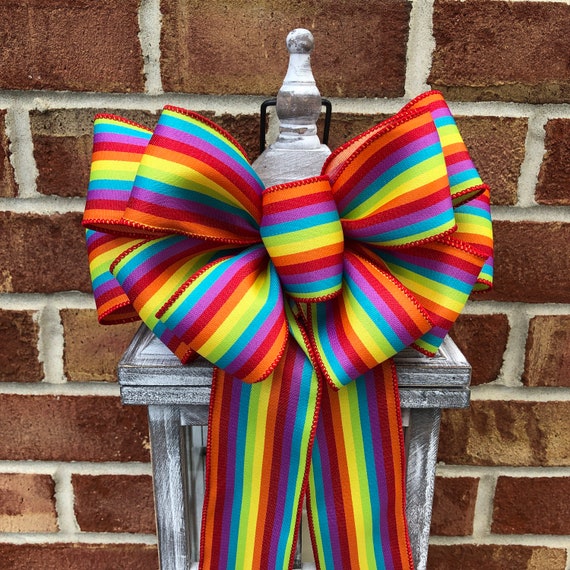 Rainbow Stripe Pride Bow for Front Door Wreath Pride Bow | Etsy