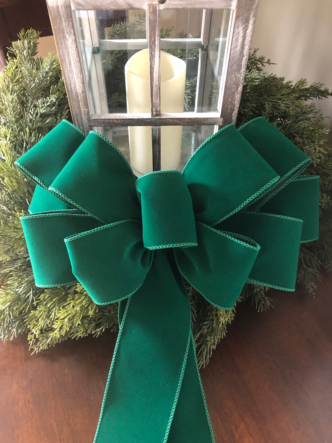 Emerald Green Velvet Wreath Bow, St. Patricks Day Velvet Bow, Christmas ...