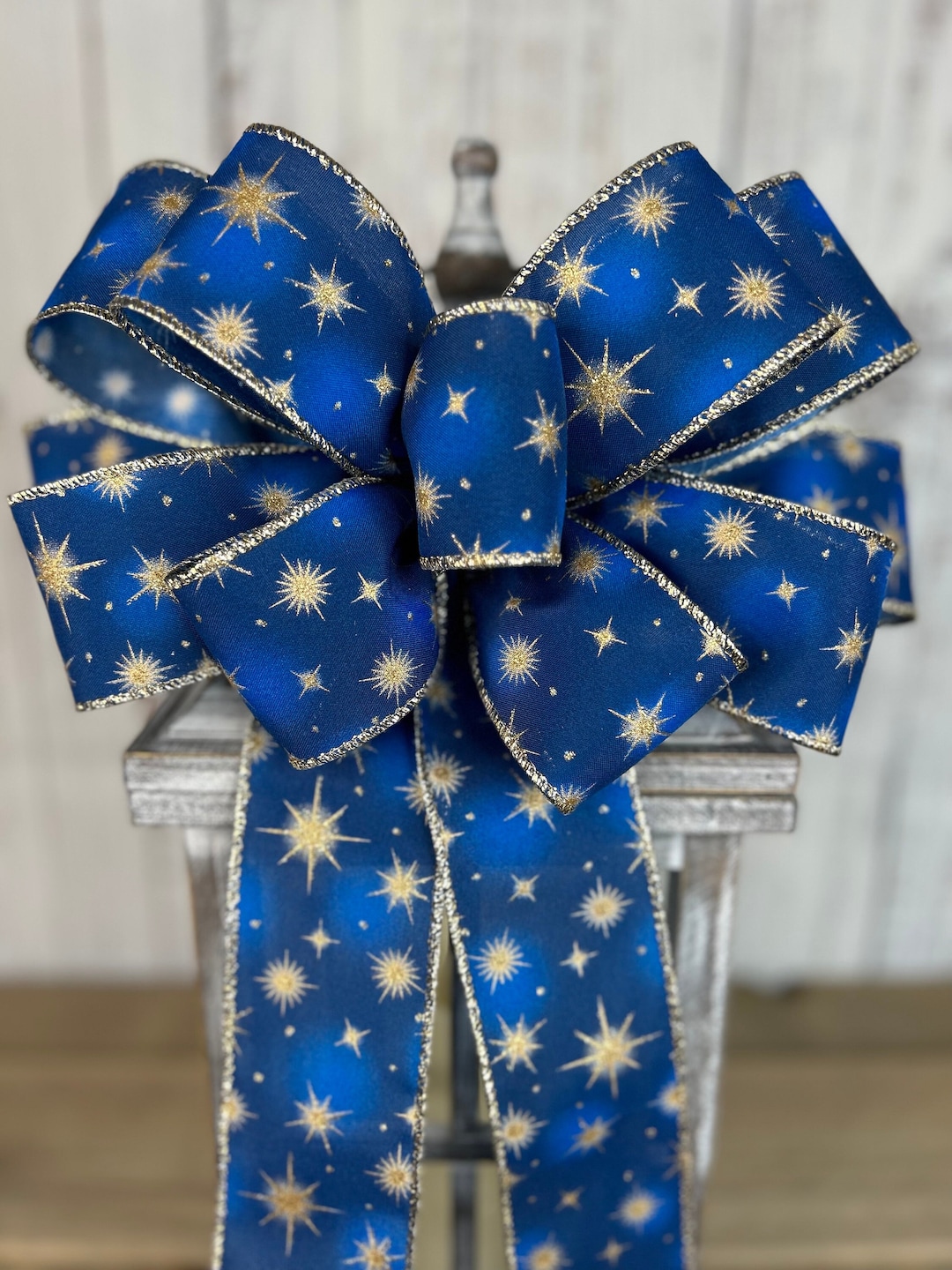 Navy Blue Christmas Bow, Blue and Gold Winter Stars, Navy and Gold ...