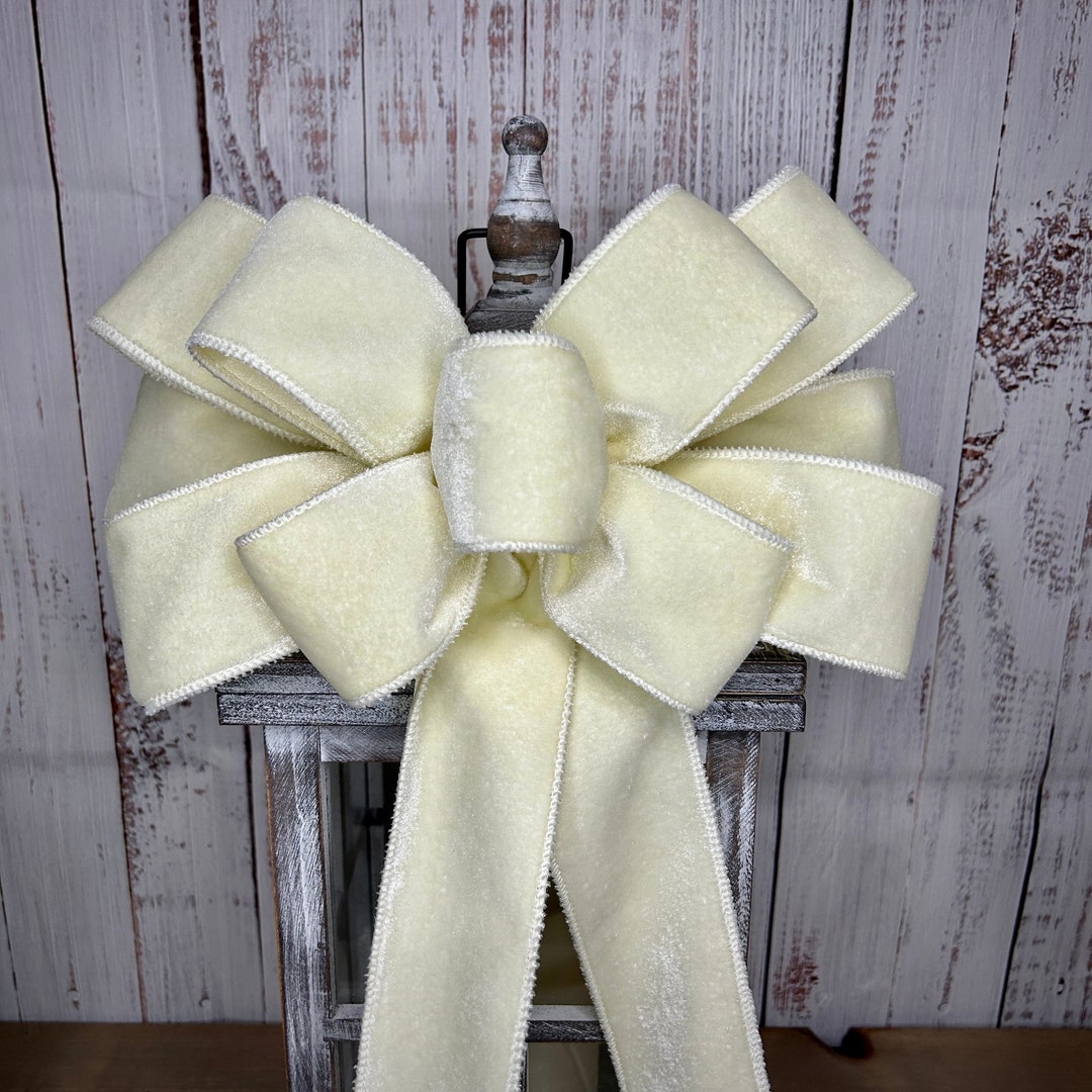 Ivory Velvet Wreath Bow, Plush Velvet Christmas Bow, Ivory Christmas ...