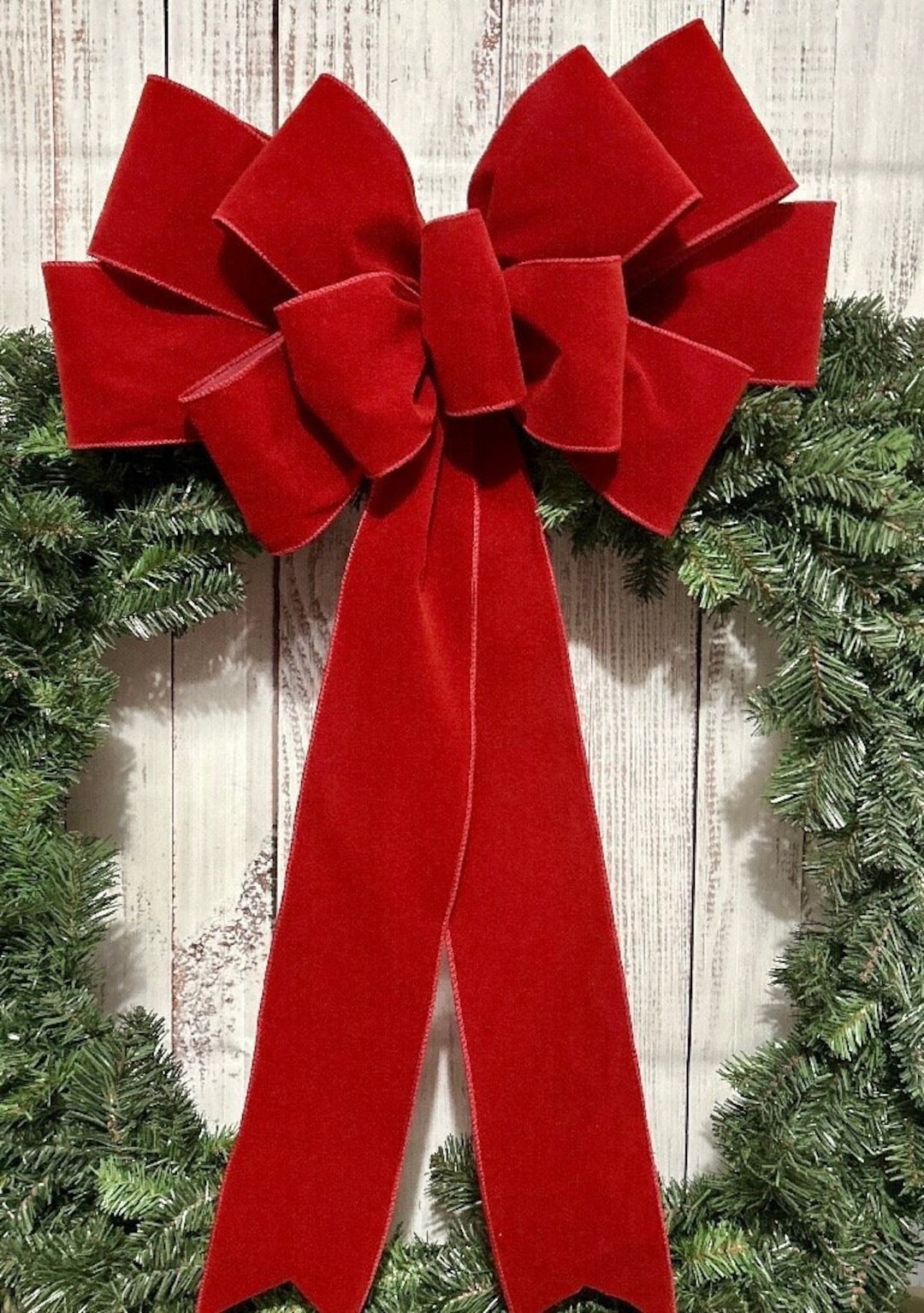 Large 18 Scarlet Red Velvet Christmas Wreath Bow, Weather Resistant ...