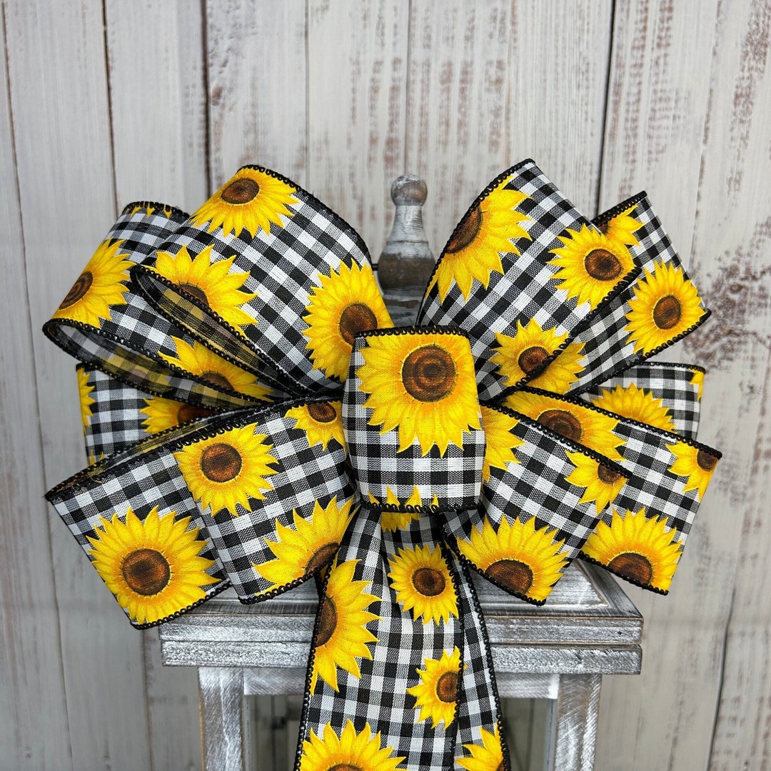 Sunflower Bow, Buffalo Plaid Sunflower Wreath Bow, Summer Sunflower Bow ...