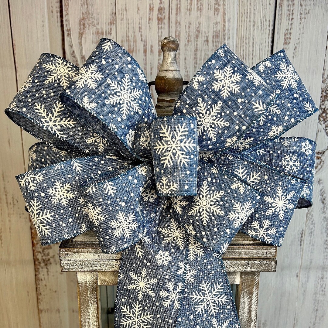 Blue Snowflake Bow, Winter Snowflake Bow for Front Door, Snowflake ...