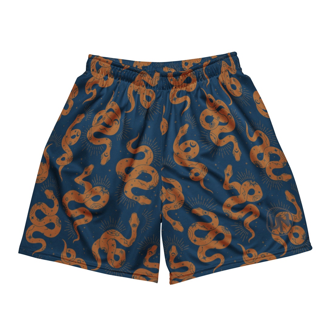 UN Cosmic Serpent, Summer Breathable Mesh Workout Shorts, Gold Snake ...