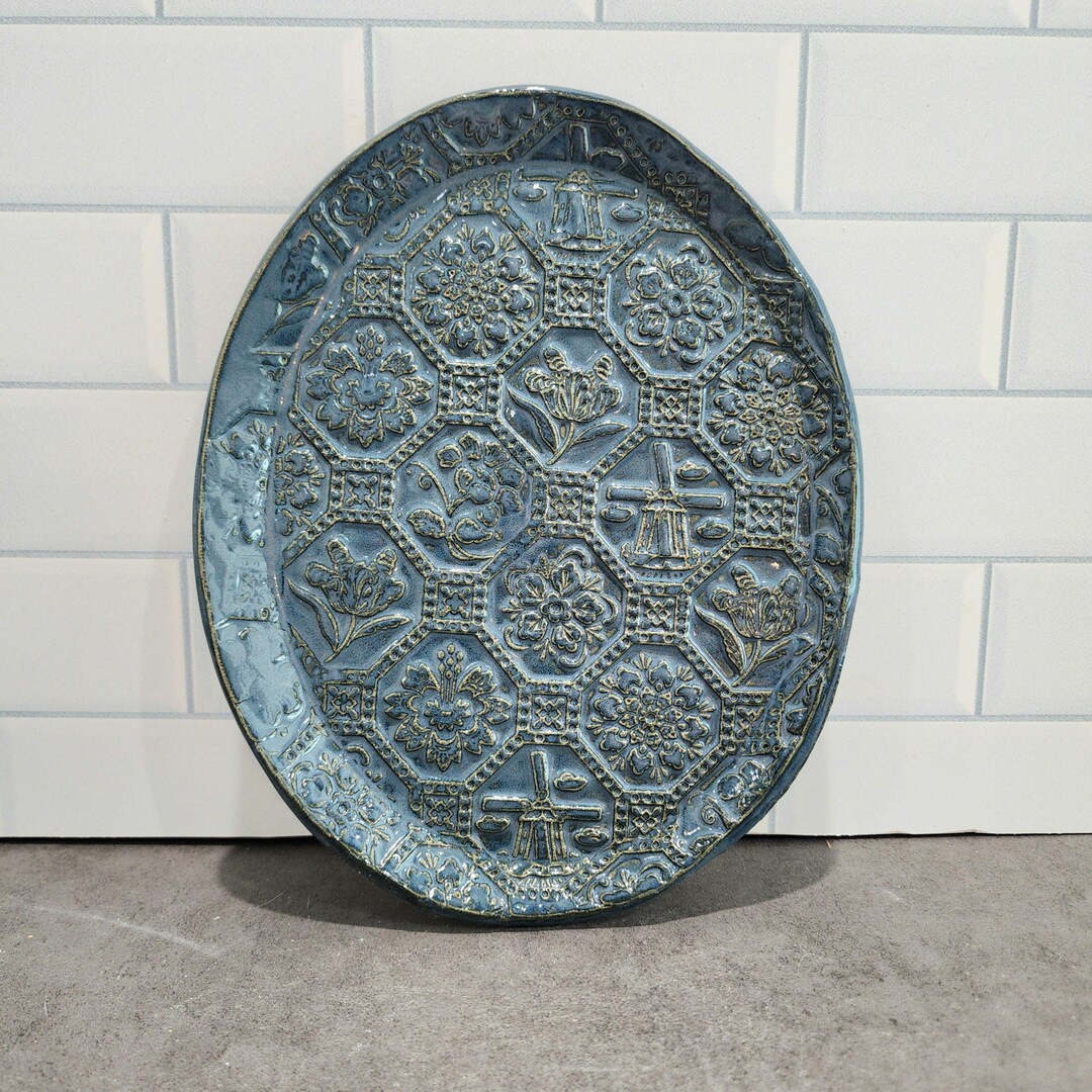 Dutch Lace Design Plate, Windmill Art, Ceramic Serving Blue Plate ...