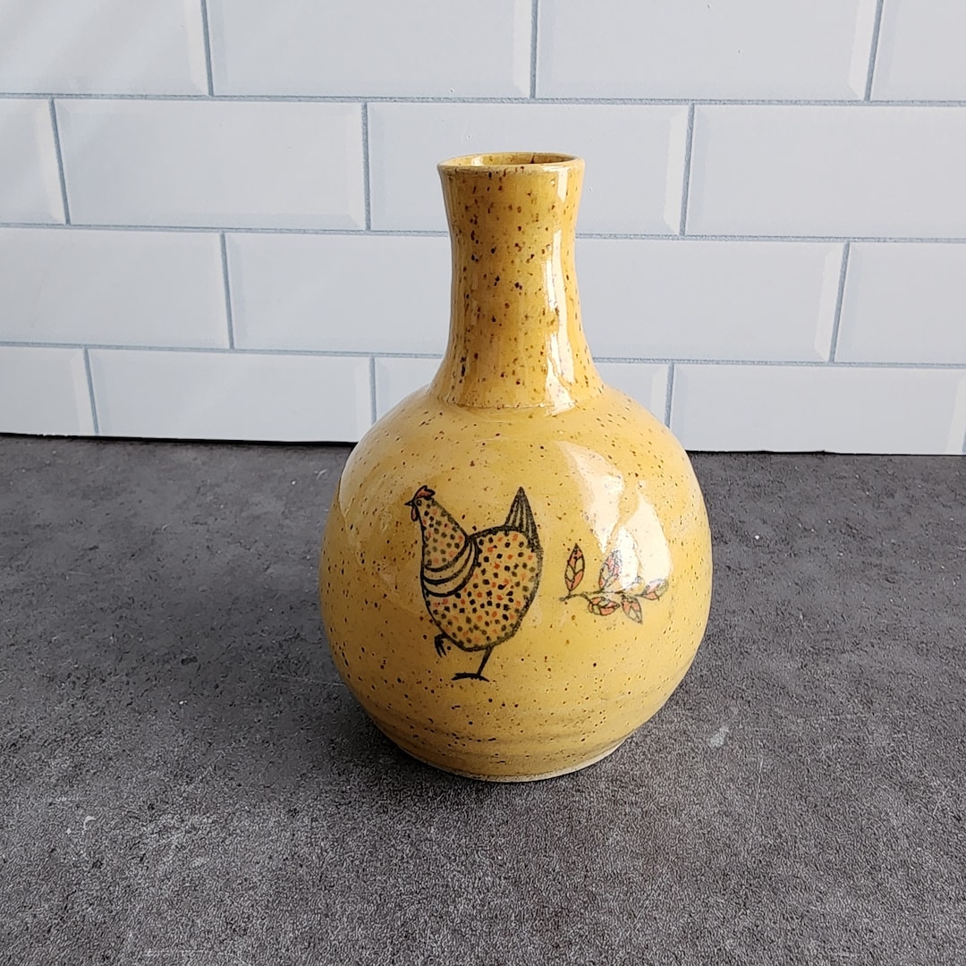 Handmade Chicken Pottery Bottle, Ceramic Bud Vase, Rooster Design Jar ...