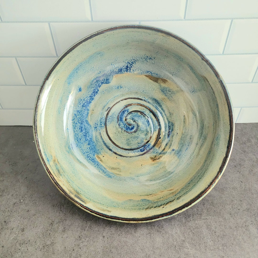 Big Ceramic Serving Platter, Handmade Pottery Salad Bowl, Large Serving ...
